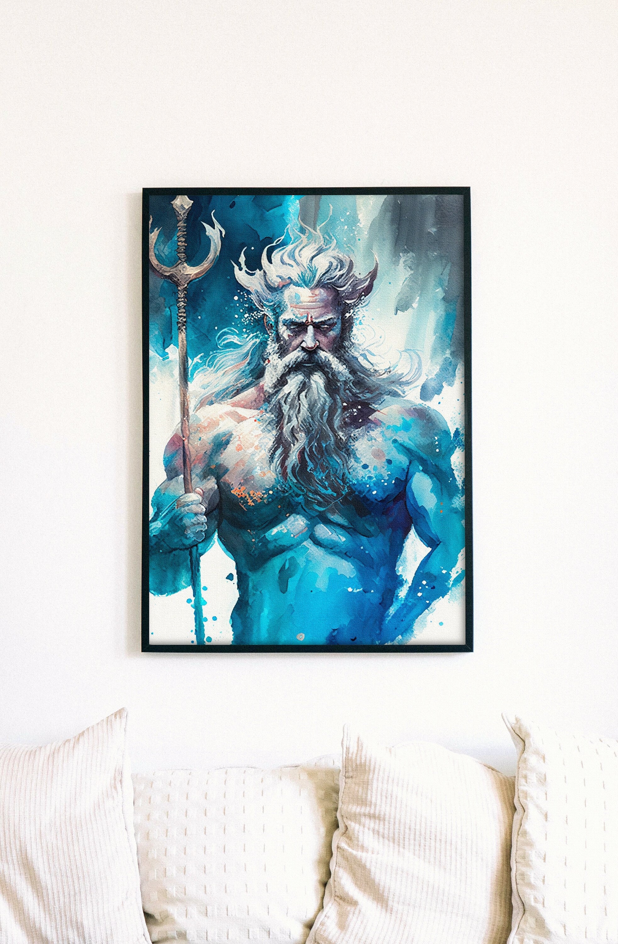 Neptune Poseidon, the God of Sea, Greek Mythology Print, Watercolor ...