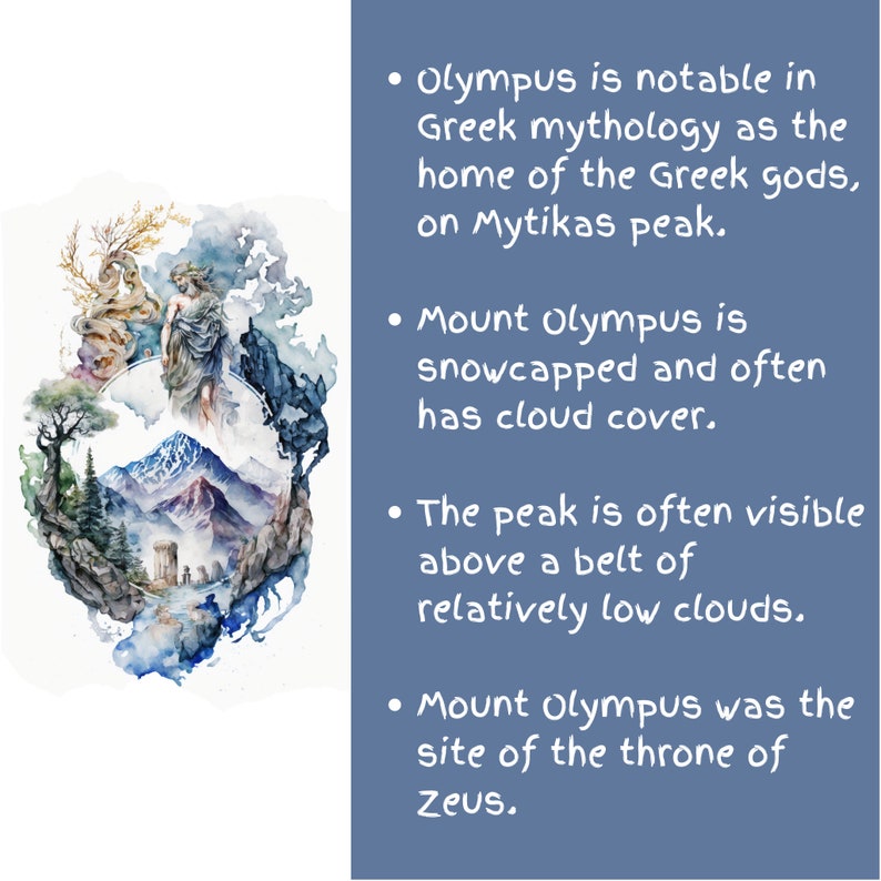 Mount Olympus, Greek Mythology Mount Olympus Print, Watercolor Mount ...