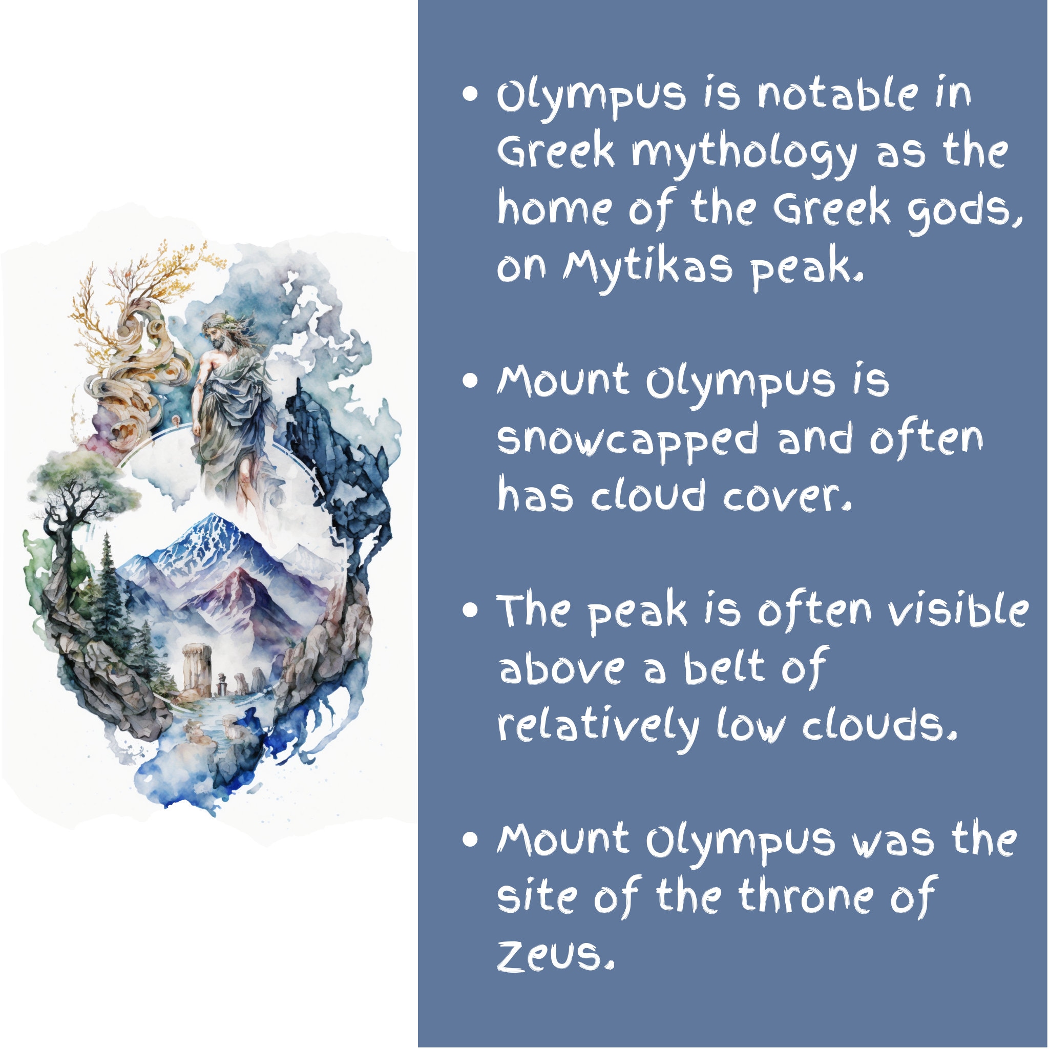 Mount Olympus, Greek Mythology Mount Olympus Print, Watercolor Mount ...
