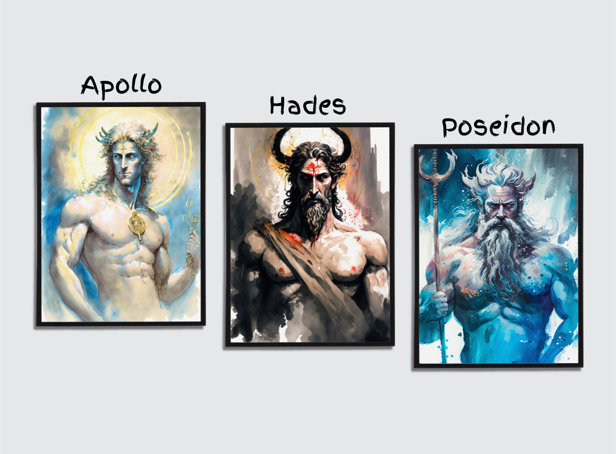 Olympian Gods Gallery Wall Print Custom Set Watercolor Eclectic Greek ...
