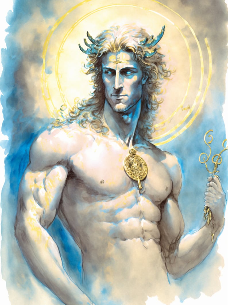 Phoebus Apollo, the God of Sun Light Music & Prophecy, Greek Mythology Print, Watercolor Phoebus ...