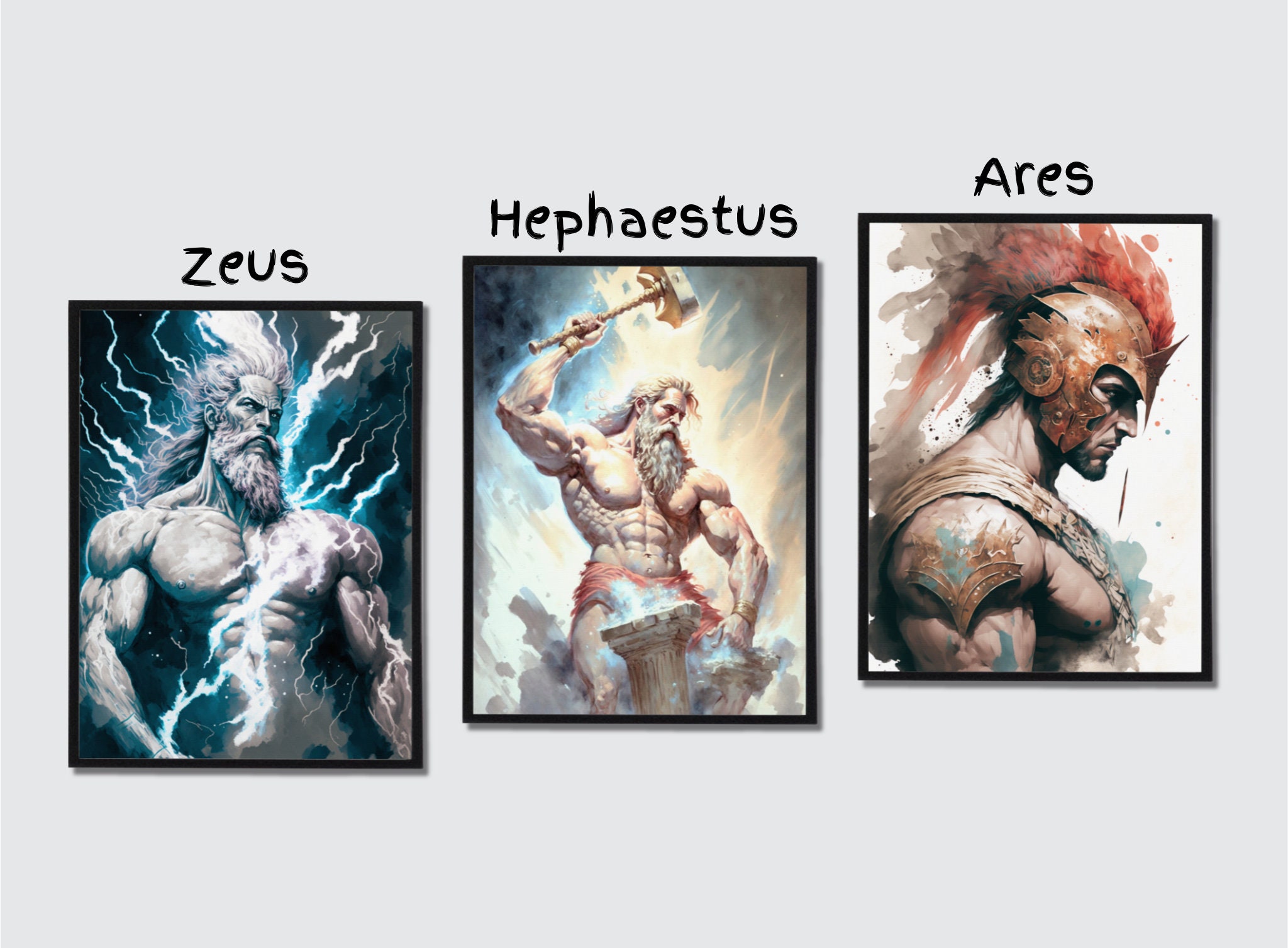 Olympian Gods Gallery Wall Print Custom Set Watercolor Eclectic Greek ...