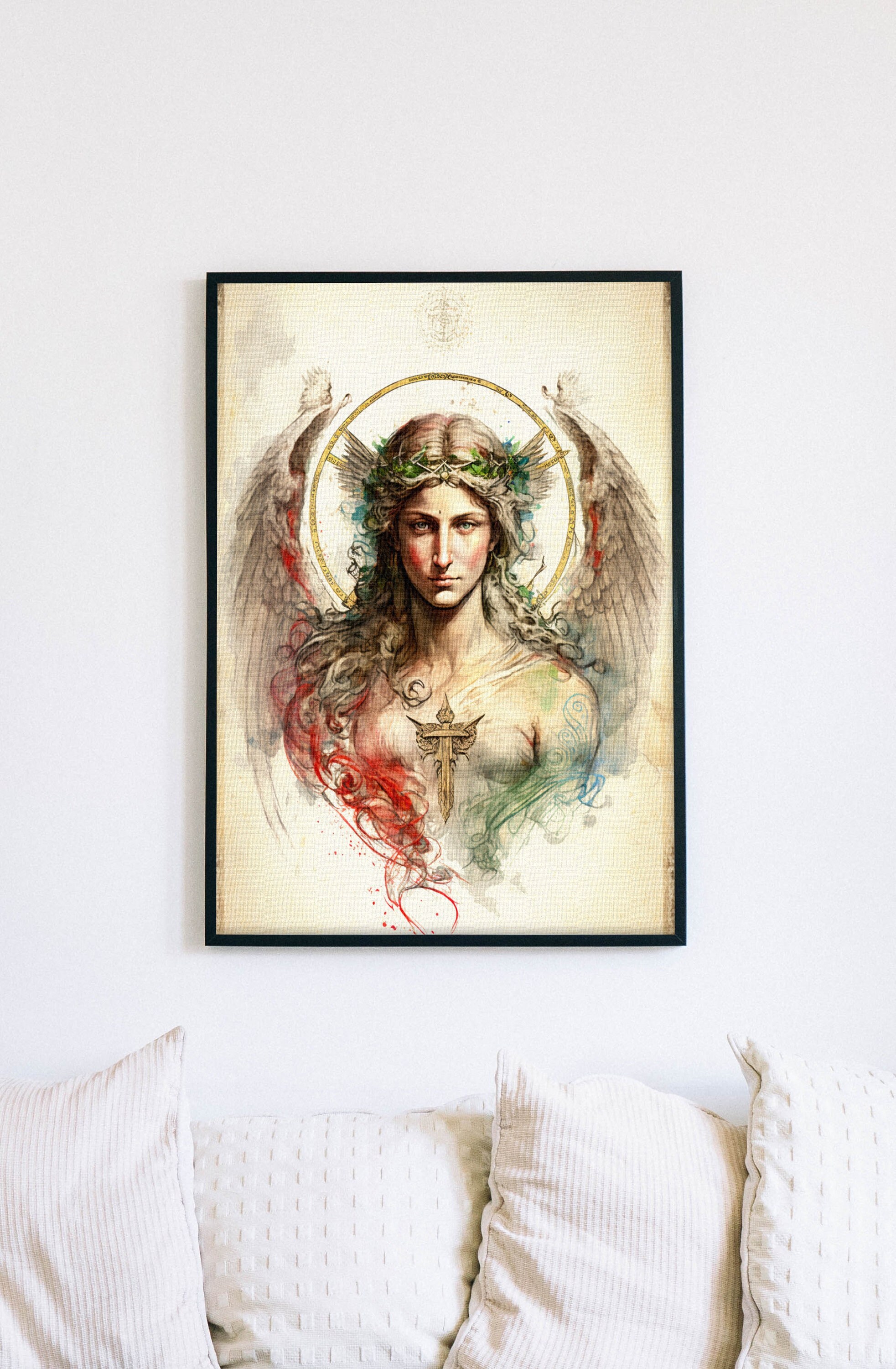 Archangel Raphael Print, Religious Gift Icon Raphael, Watercolor Angel ...