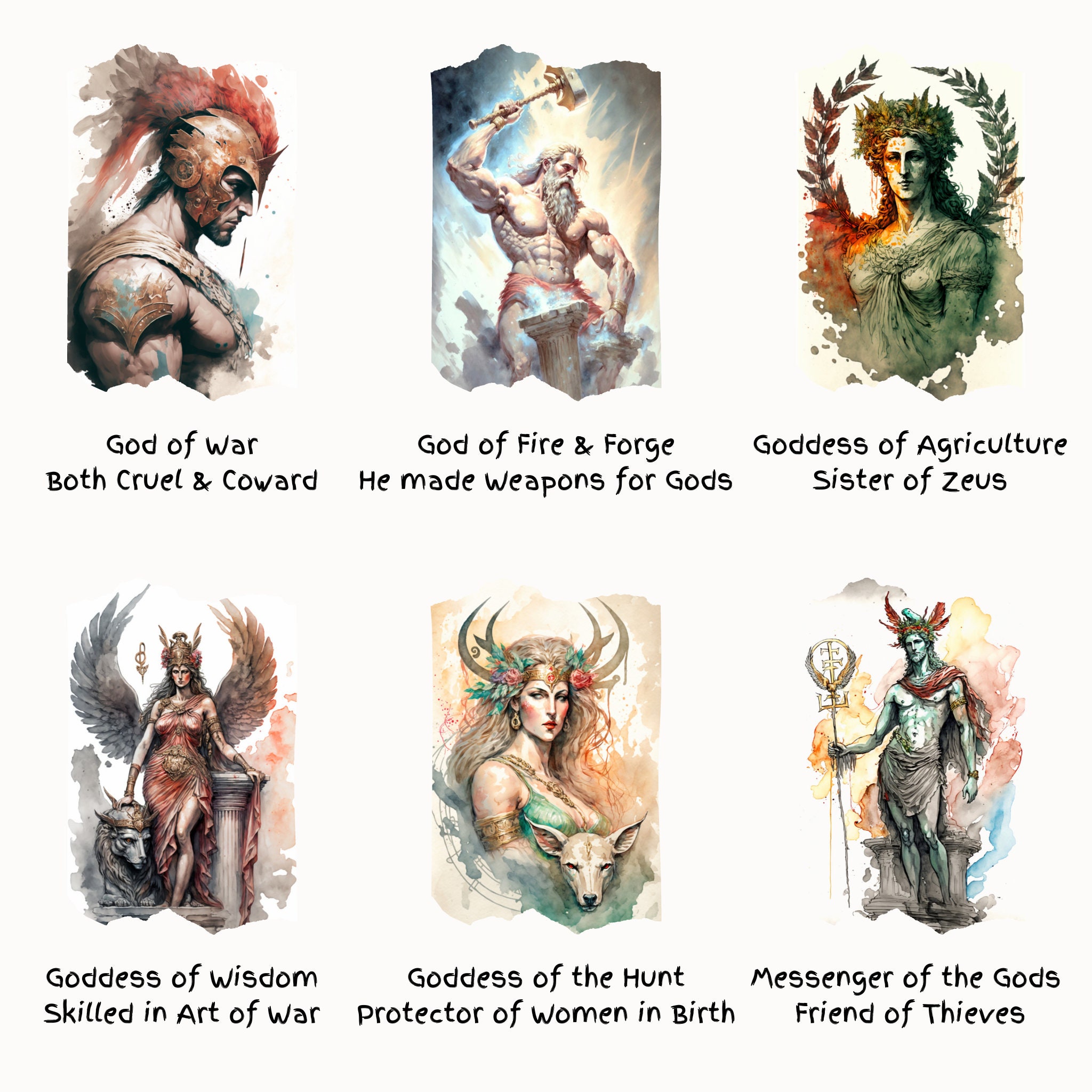 Olympian Gods Gallery Wall Print Custom Set Watercolor Eclectic Greek ...