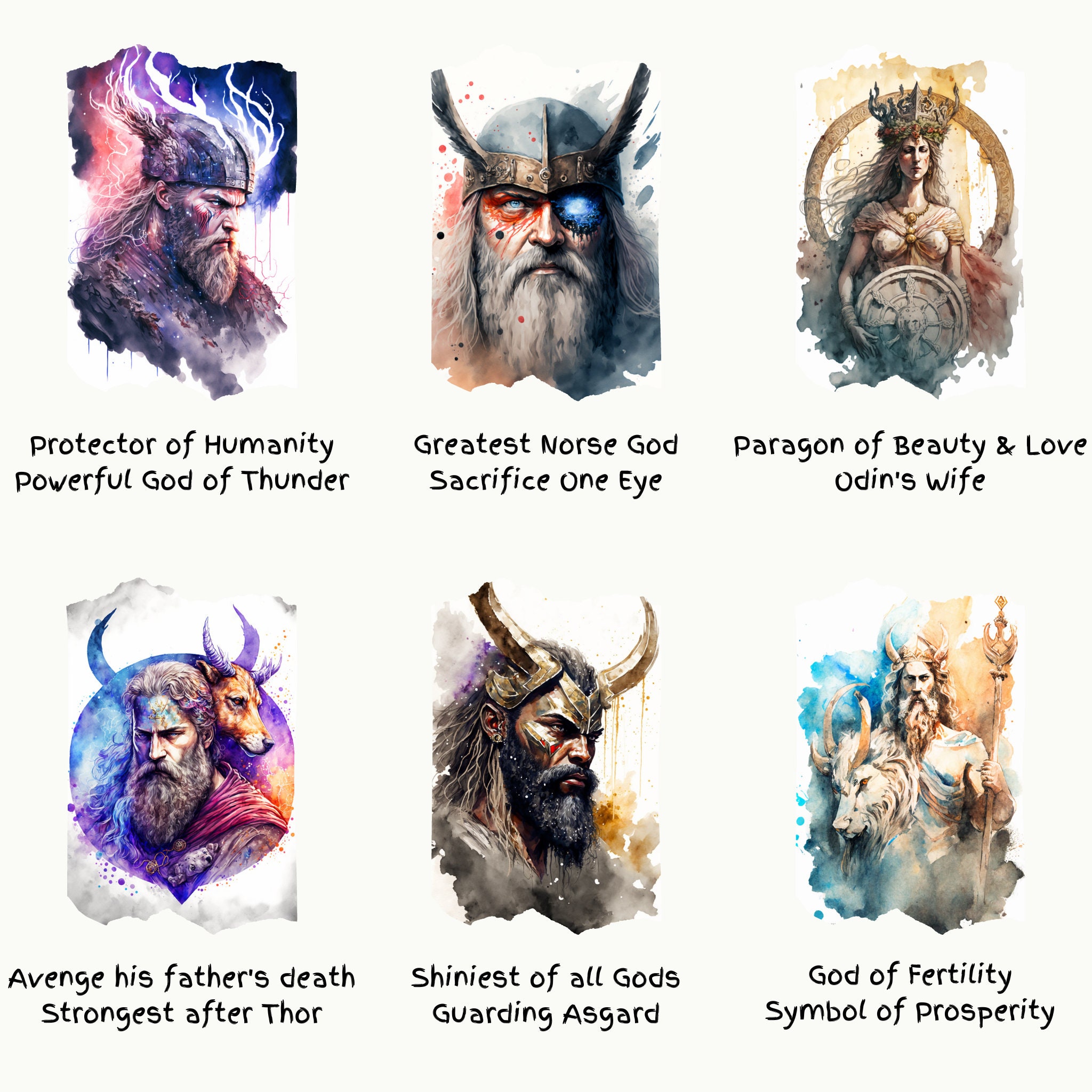 Norse Mythology Gallery Wall Print Custom Set Watercolor Eclectic Norse ...