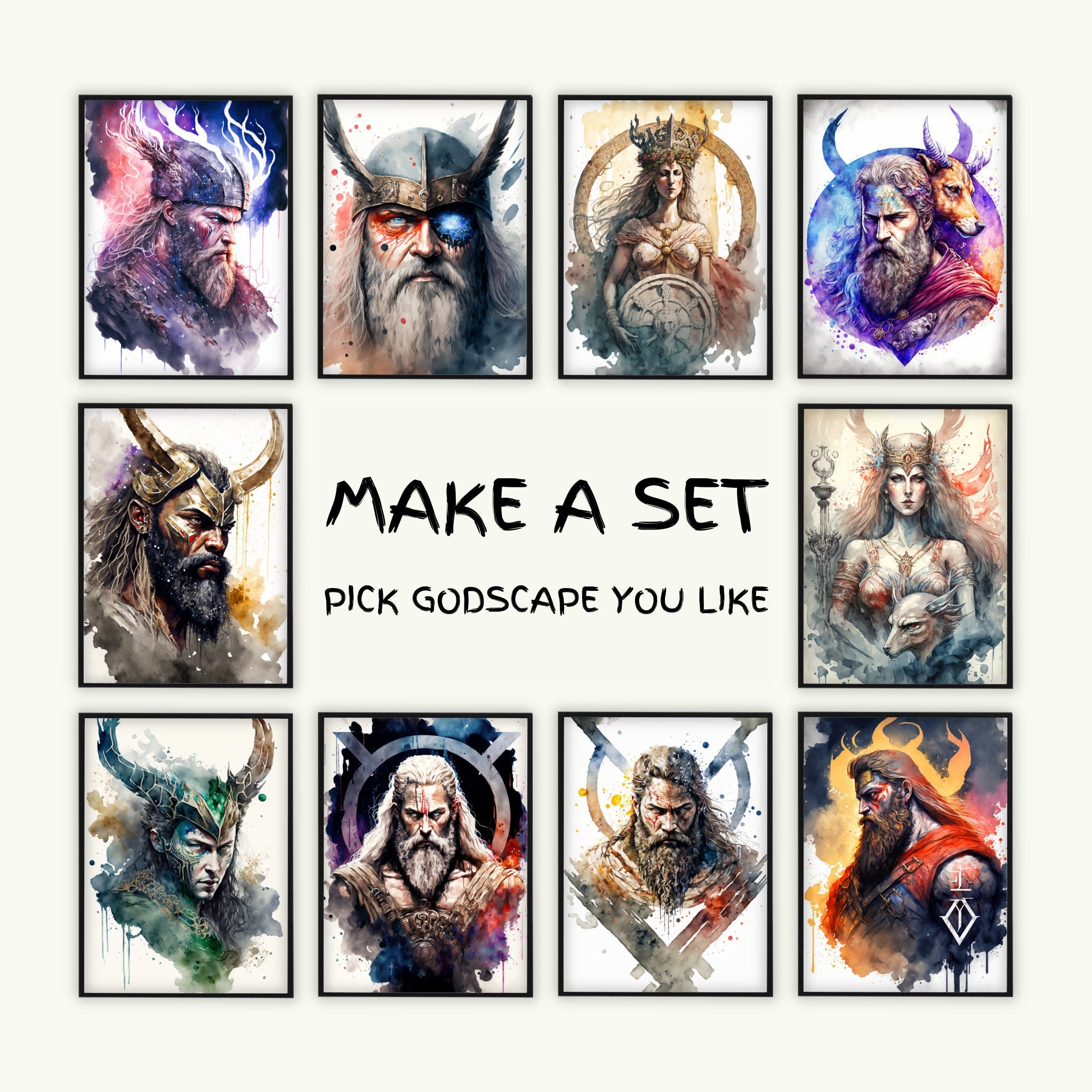 Norse Mythology Gallery Wall Print Custom Set Watercolor Eclectic Norse ...