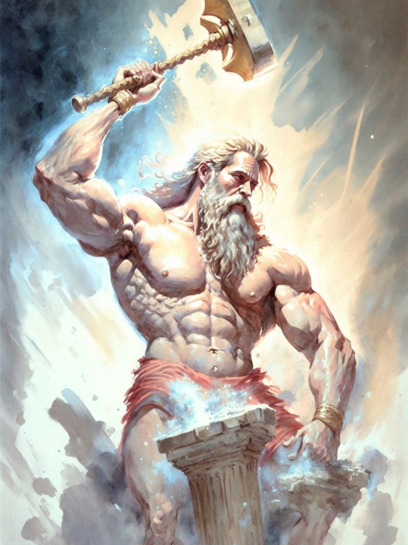 Vulcan Hephaestus, the God of Fire & Blacksmith, Greek Mythology Print, Watercolor Hephaestus ...