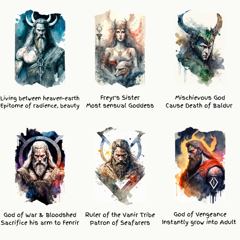 Norse Mythology Gallery Wall Print Custom Set Watercolor Eclectic Norse ...