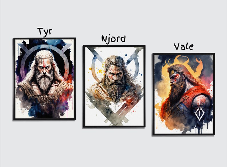Norse Mythology Gallery Wall Print Custom Set Watercolor Eclectic Norse ...