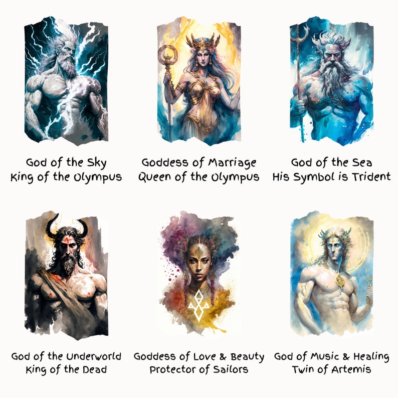 Olympian Gods Gallery Wall Print Custom Set Watercolor Eclectic Greek ...