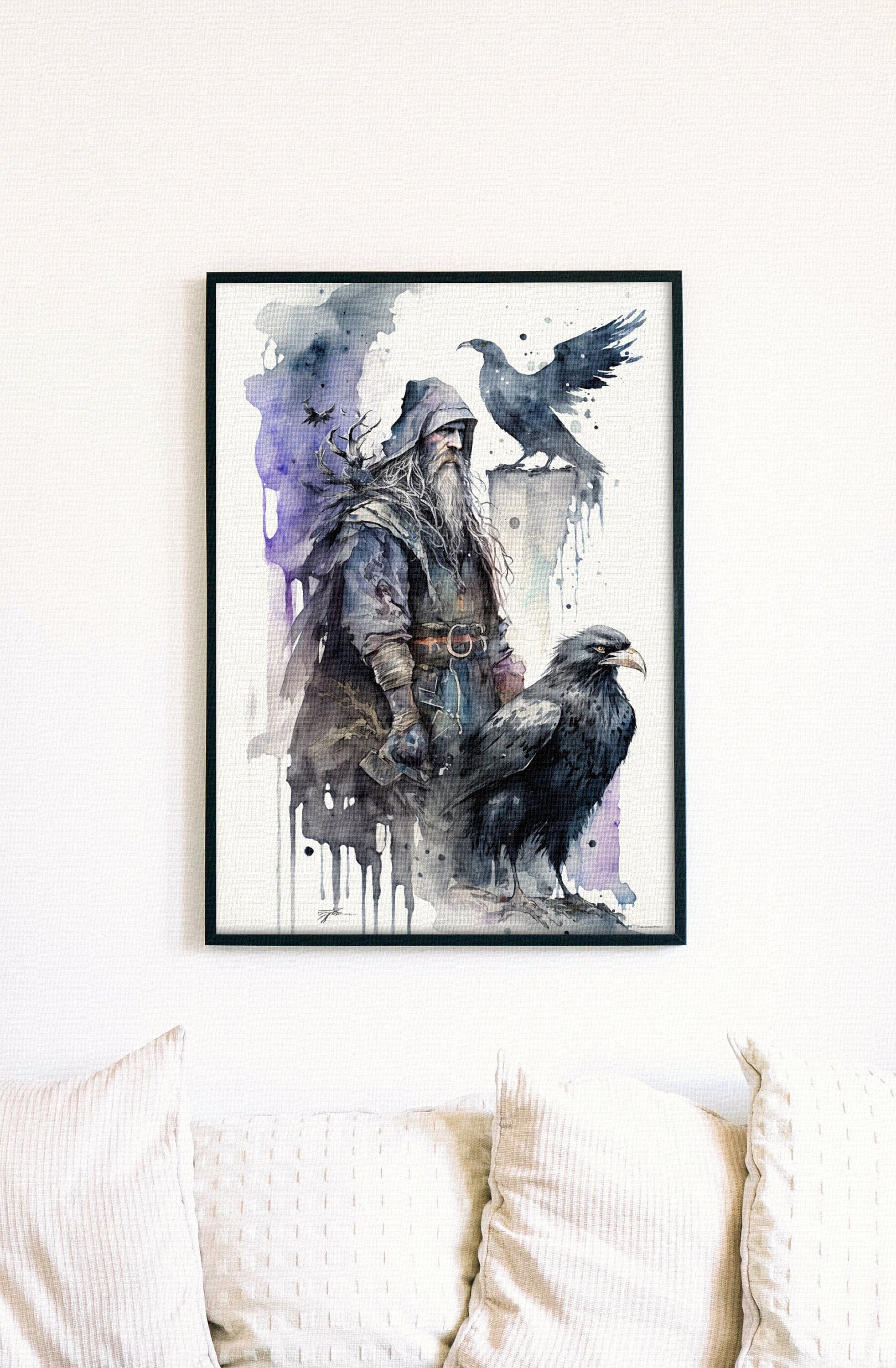 Odin Seine Raben Nordische Mythologie Art Print Aquarell Gott Odins odin-seine-raben-nordische-mythologie-art-print-aquarell-gott-odins