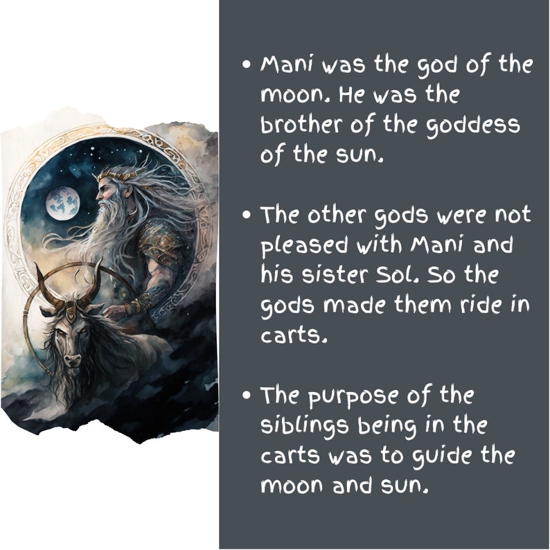 God Mani, Norse Mythology Art Print, God of the Moon, Watercolor Mani ...