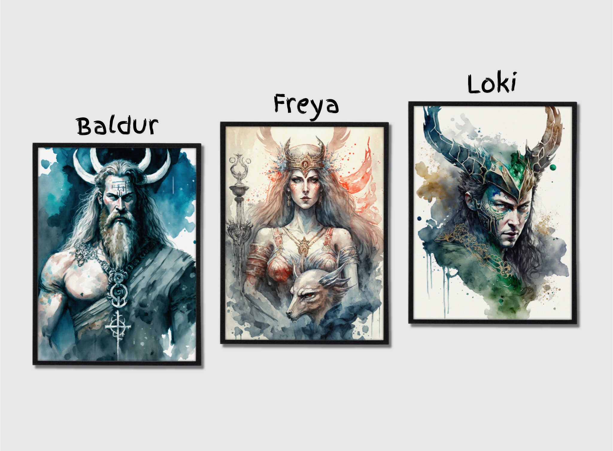 Norse Mythology Gallery Wall Print Custom Set Watercolor Eclectic Norse ...