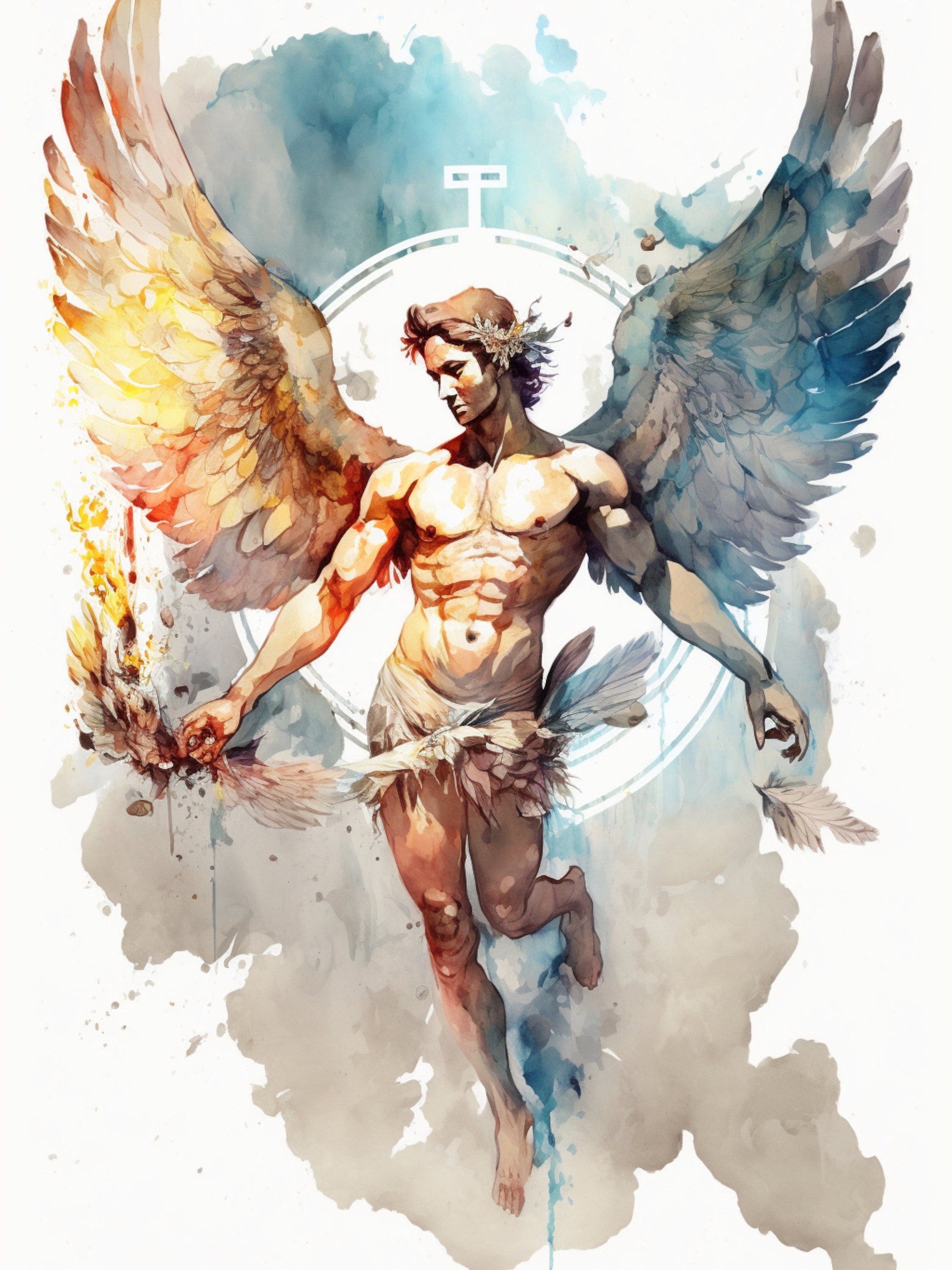 Icarus Print, Greek Mythology Fallen Icarus Print, Watercolor Icarus ...
