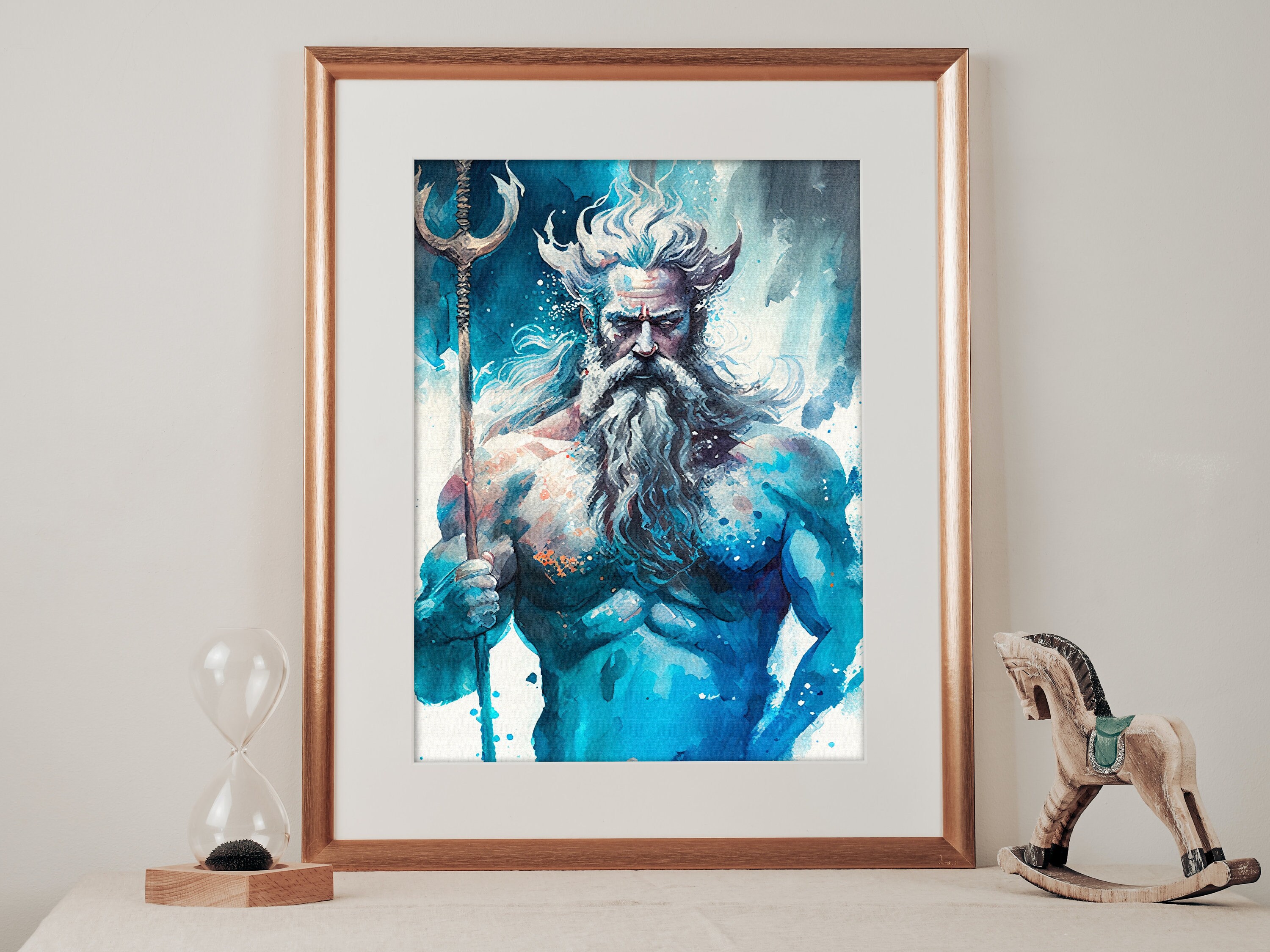 Neptune Poseidon, the God of Sea, Greek Mythology Print, Watercolor ...