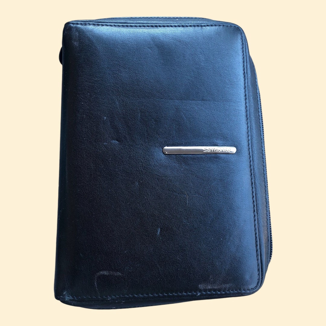 SAMSONITE ORIGINAL Vintage Black Leather Organizer Cm. 20 X 15, Vintage ...