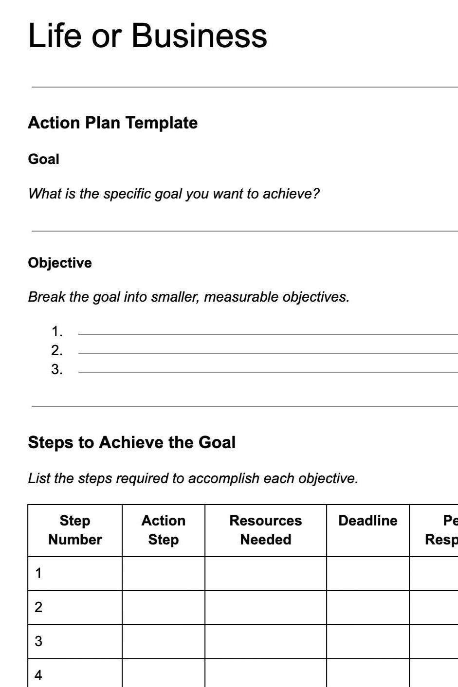 Simple Project Action Plan Sheet - Etsy