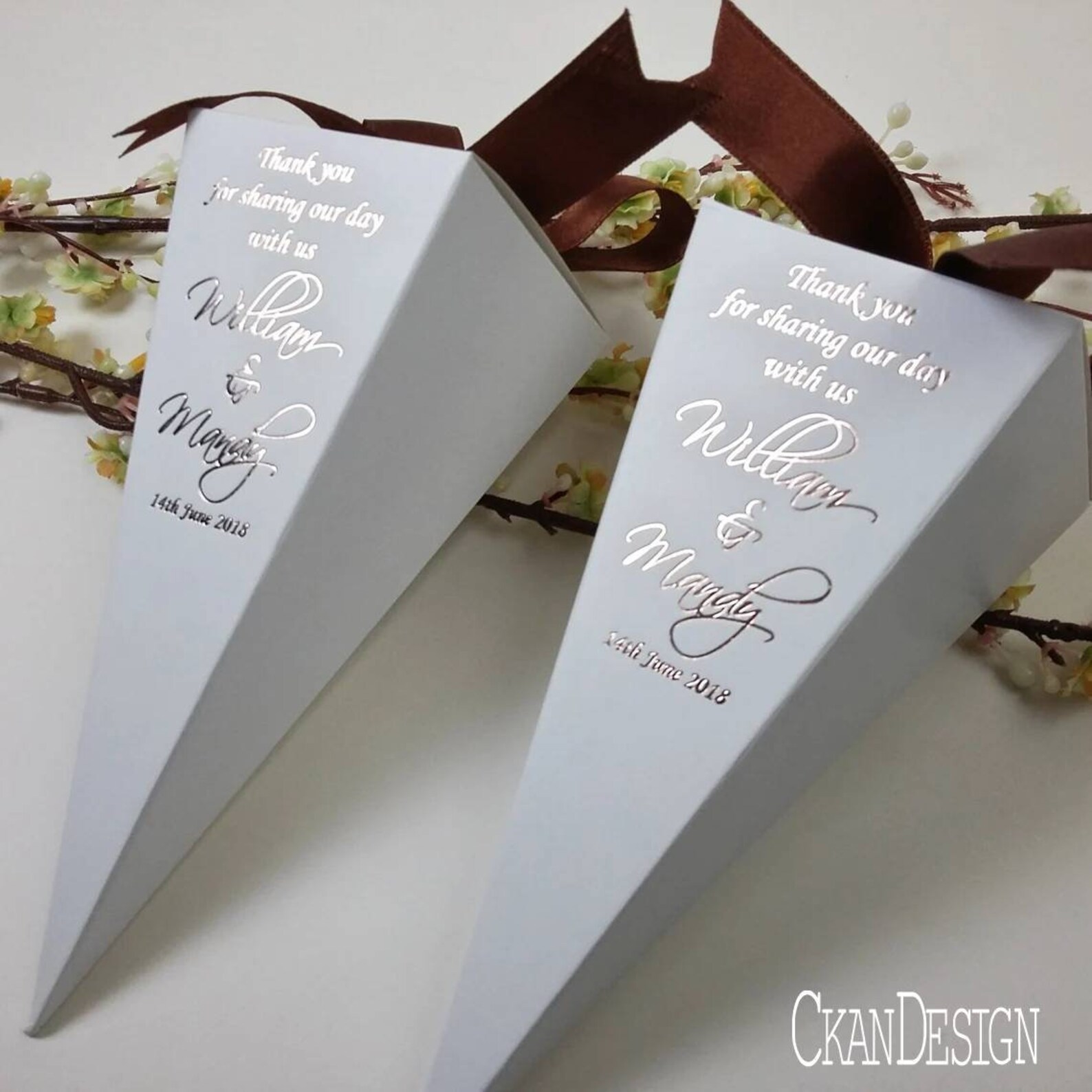 White Cone Box, Personalized Favor Gift, Custom Thank You Box, Custom ...