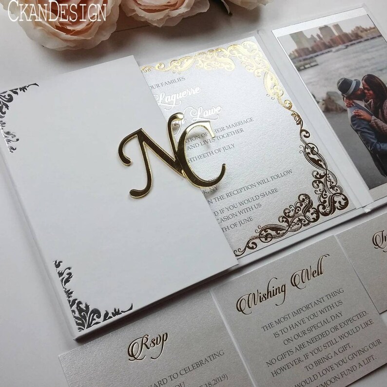 Gold Foil Printed Hard Cover Invitation Handmade Invitation - Etsy