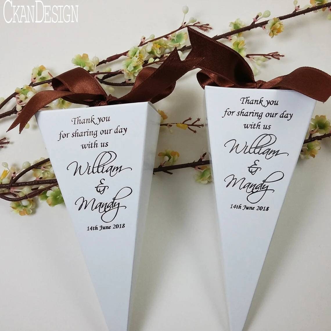White Cone Box, Personalized Favor Gift, Custom Thank You Box, Custom ...
