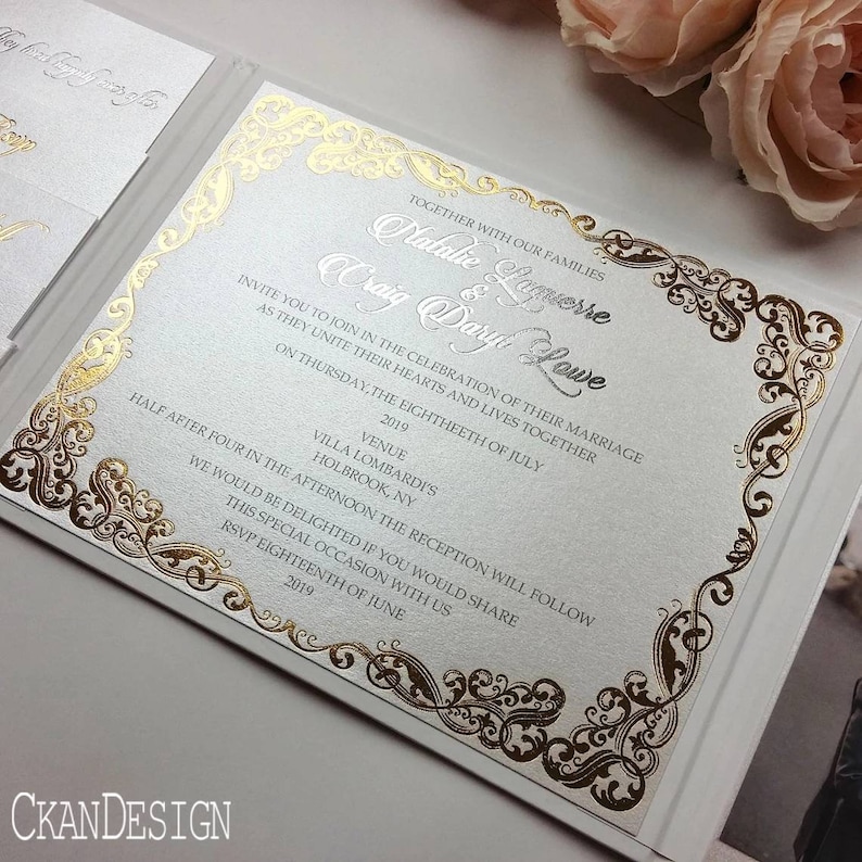 Gold Foil Printed Hard Cover Invitation Handmade Invitation - Etsy
