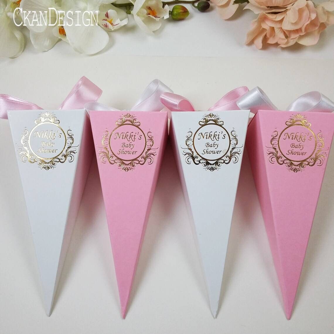 Pink Ivory, Custom Cone Box, Foil Cone Favor Box, Confetti Toos Party ...