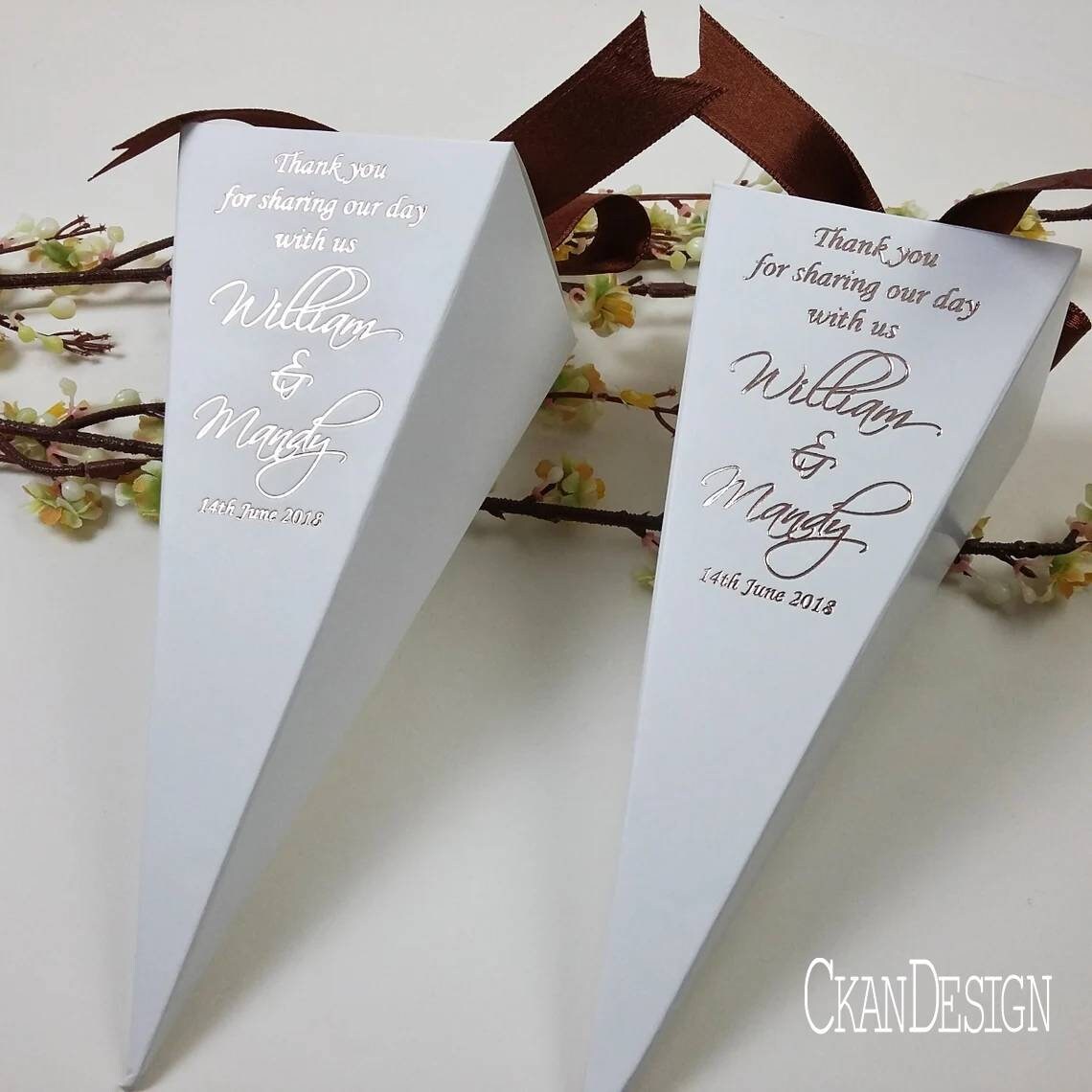 White Cone Box, Personalized Favor Gift, Custom Thank You Box, Custom ...