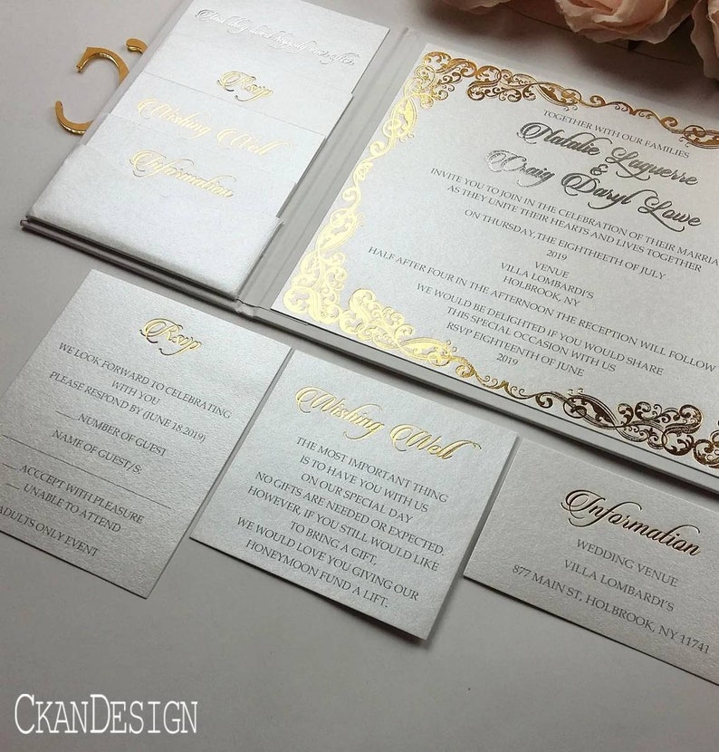 Gold Foil Printed Hard Cover Invitation Handmade Invitation - Etsy