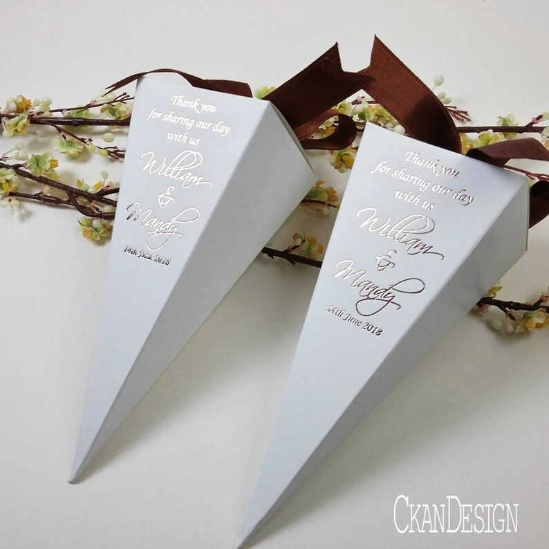 White Cone Box, Personalized Favor Gift, Custom Thank You Box, Custom ...