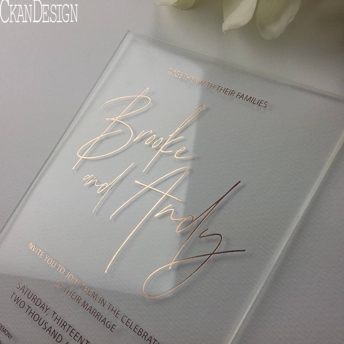 Plexi Acrylic Wedding Invitation Hot Rose Gold Foil Printed - Etsy