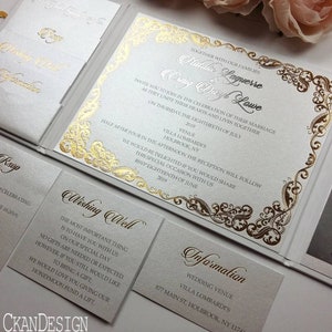 Gold Foil Printed, Hard Cover Invitation, Handmade Invitation, Metallic ...