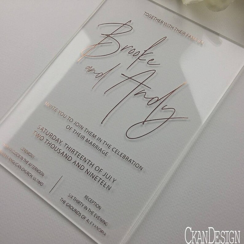 Plexi Acrylic Wedding Invitation Hot Rose Gold Foil Printed - Etsy