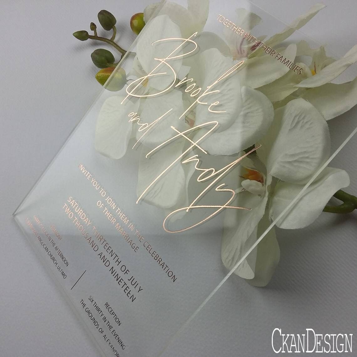 Plexi Acrylic Wedding Invitation Hot Rose Gold Foil Printed - Etsy