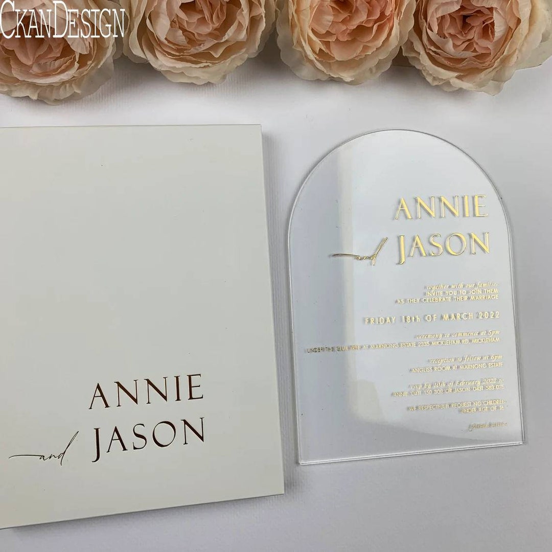 Clear Acrylic Invitation With Gold Real Foil Letterpress, Custom ...