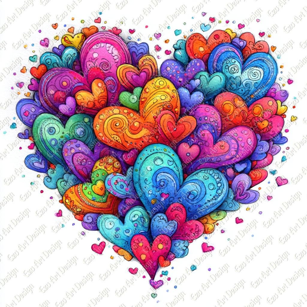 Colorful Hearts Clipart, AI Enhanced Art (digital Download) - Etsy