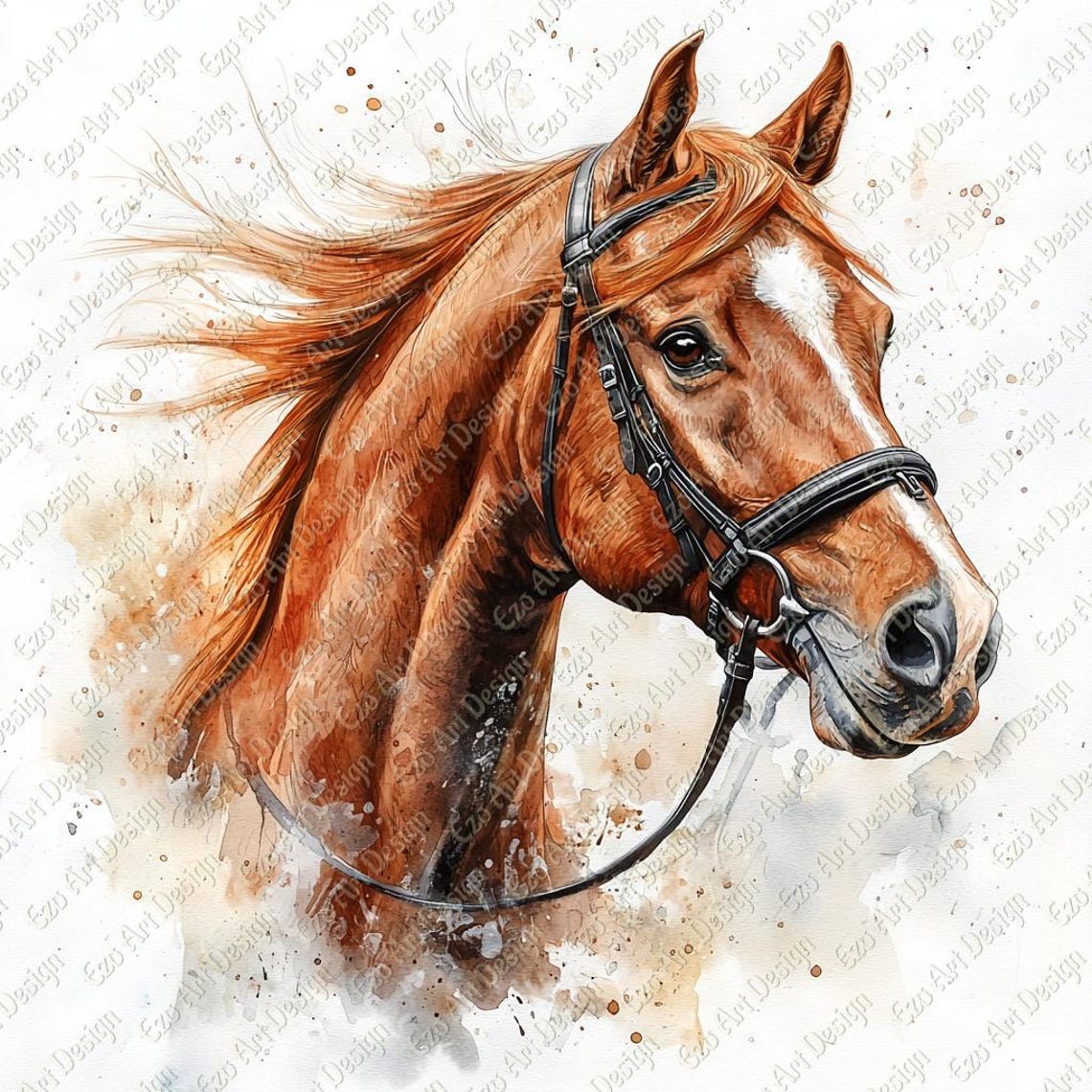 Watercolor Horse Portrait Clipart, Farm Animal Art (digital Download ...