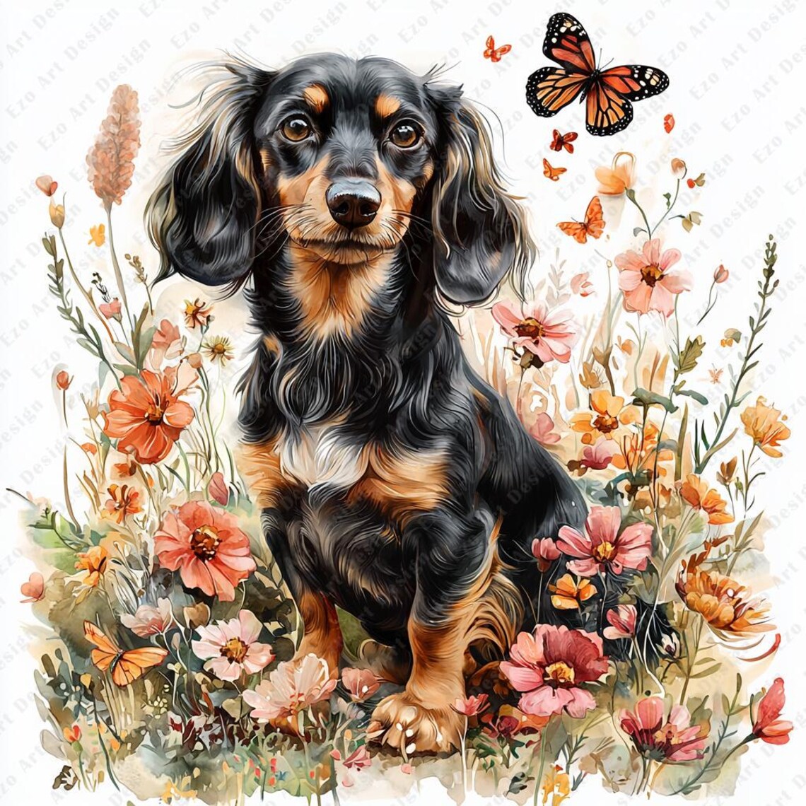Dachshund Clipart, Floral Sausage Dog JPG (digital Download, 10 Jpgs ...