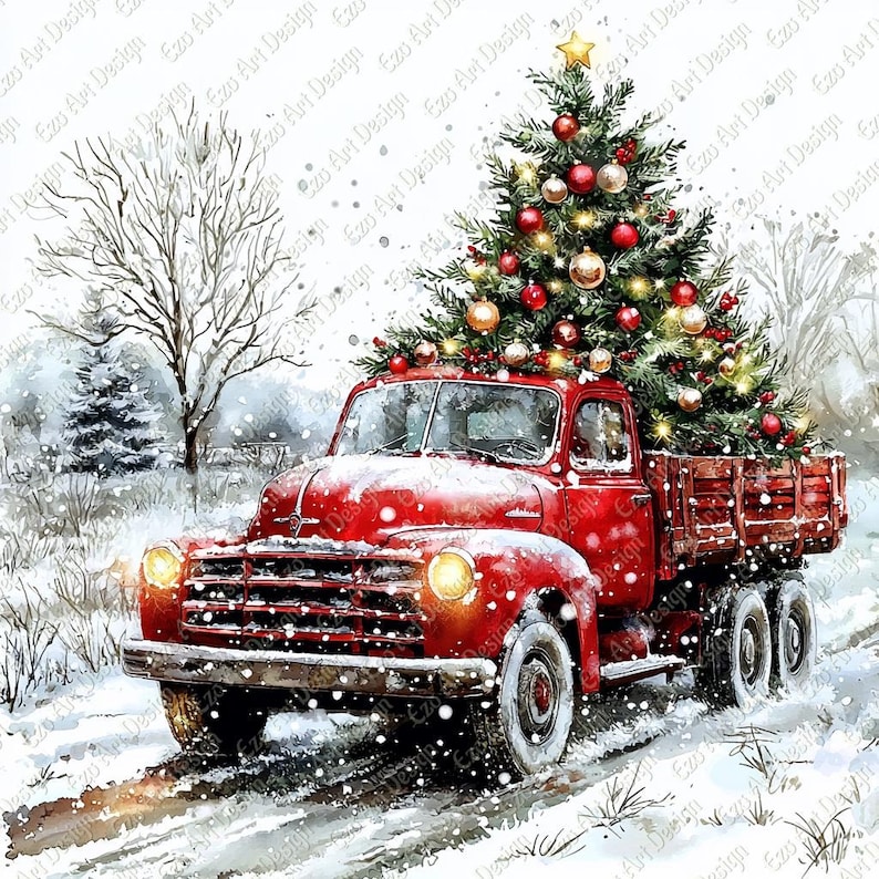 Christmas Truck Clipart, 10 High Quality JPG, Pine Tree Truck, Digital ...