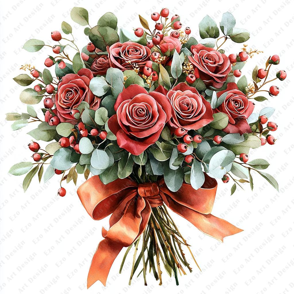 Red Roses Bouquet Clipart, Bridal Flowers, JPG (digital Download) - Etsy