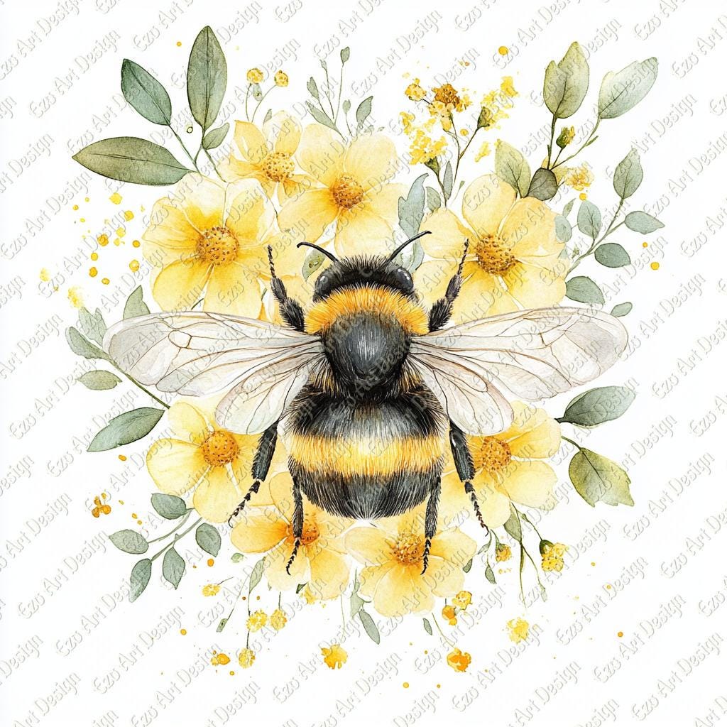 Watercolor Honey Bee Clipart, Floral Bee Art (digital Download) - Etsy