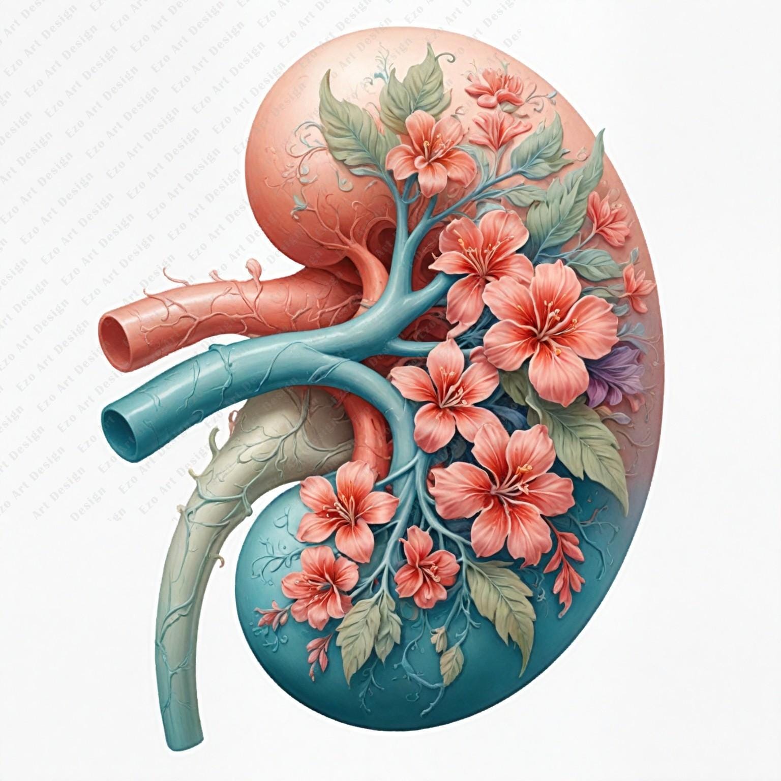 Floral Kidney Clipart, Medical Anatomy Art (digital Download) - Etsy