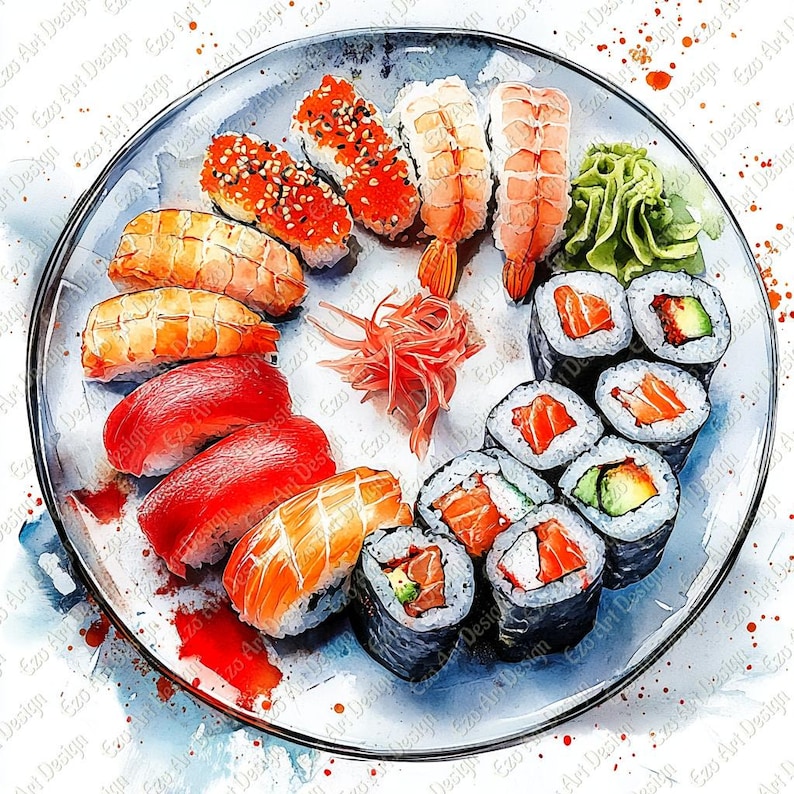 Watercolor Sushi Clipart, Asian Food Art (digital Download) - Etsy