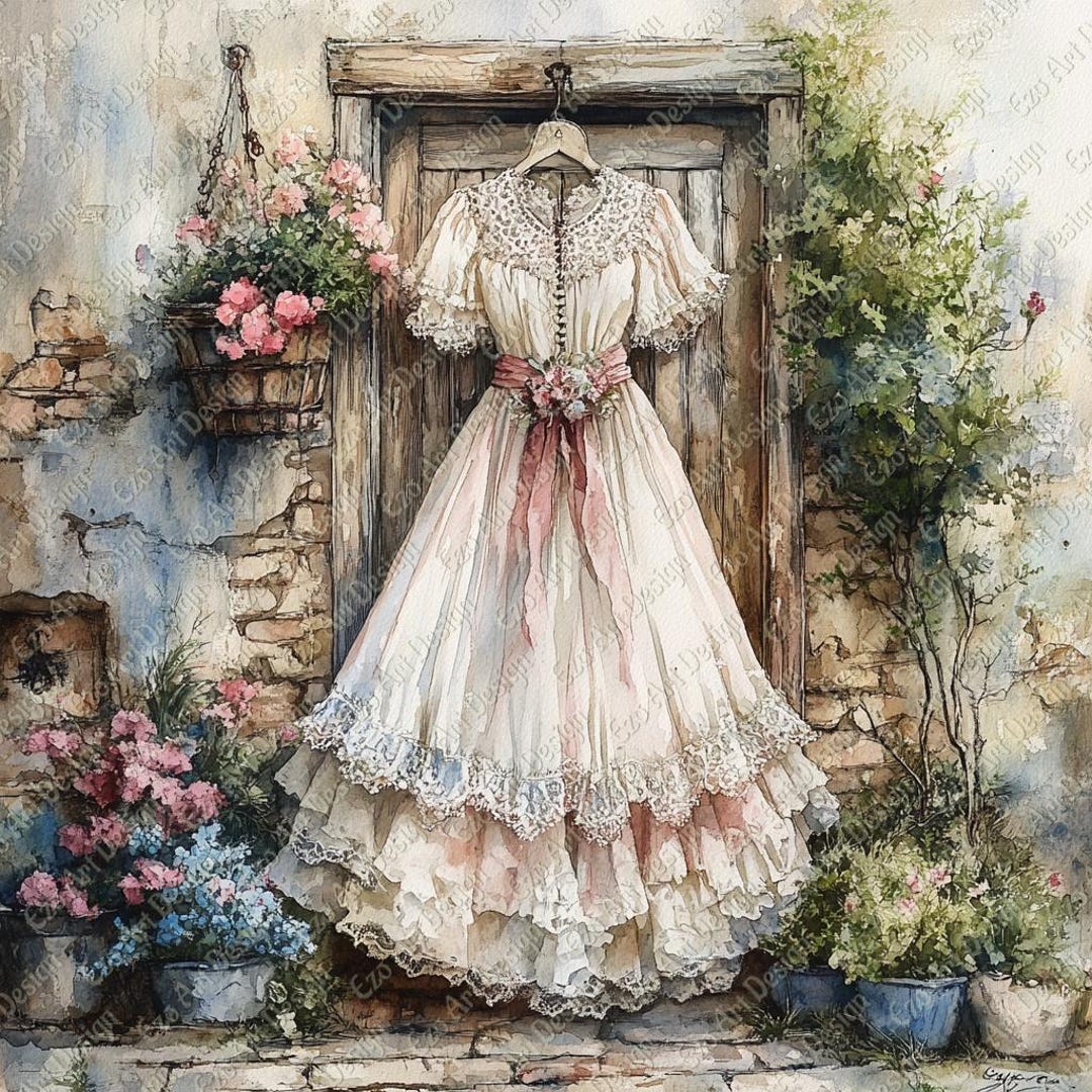 Rustic Bridal Gown Clipart, Vintage Style Dress, AI Art (10 JPG Images ...