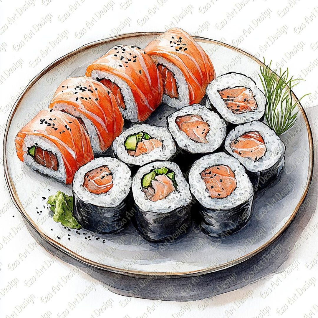 Watercolor Sushi Clipart, Asian Food Art (digital Download) - Etsy