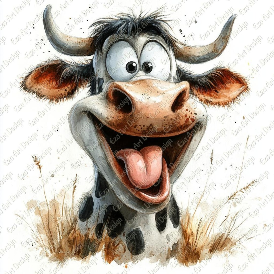 Happy Cow Clipart, Watercolor Farm Animal Art (digital Download) - Etsy