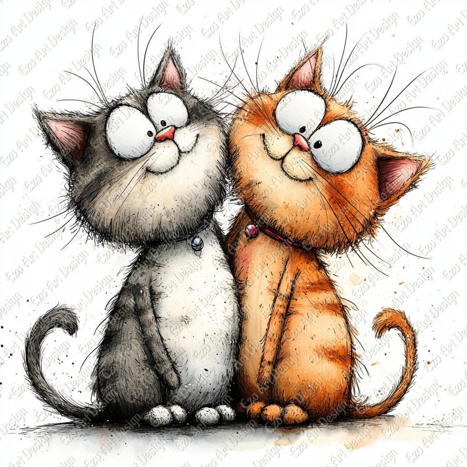 Cute Cat Squad Clipart, 10 High Quality JPG, Big Eyes Cats, Happy Cat ...