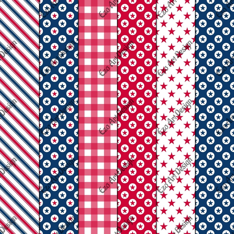 Red Blue White Digital Paper Pack - 24 Papers - Scrapbook Papers ...