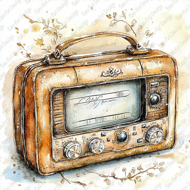 Watercolor Vintage Radio Clipart, 10 High Quality JPG, Vintage ...