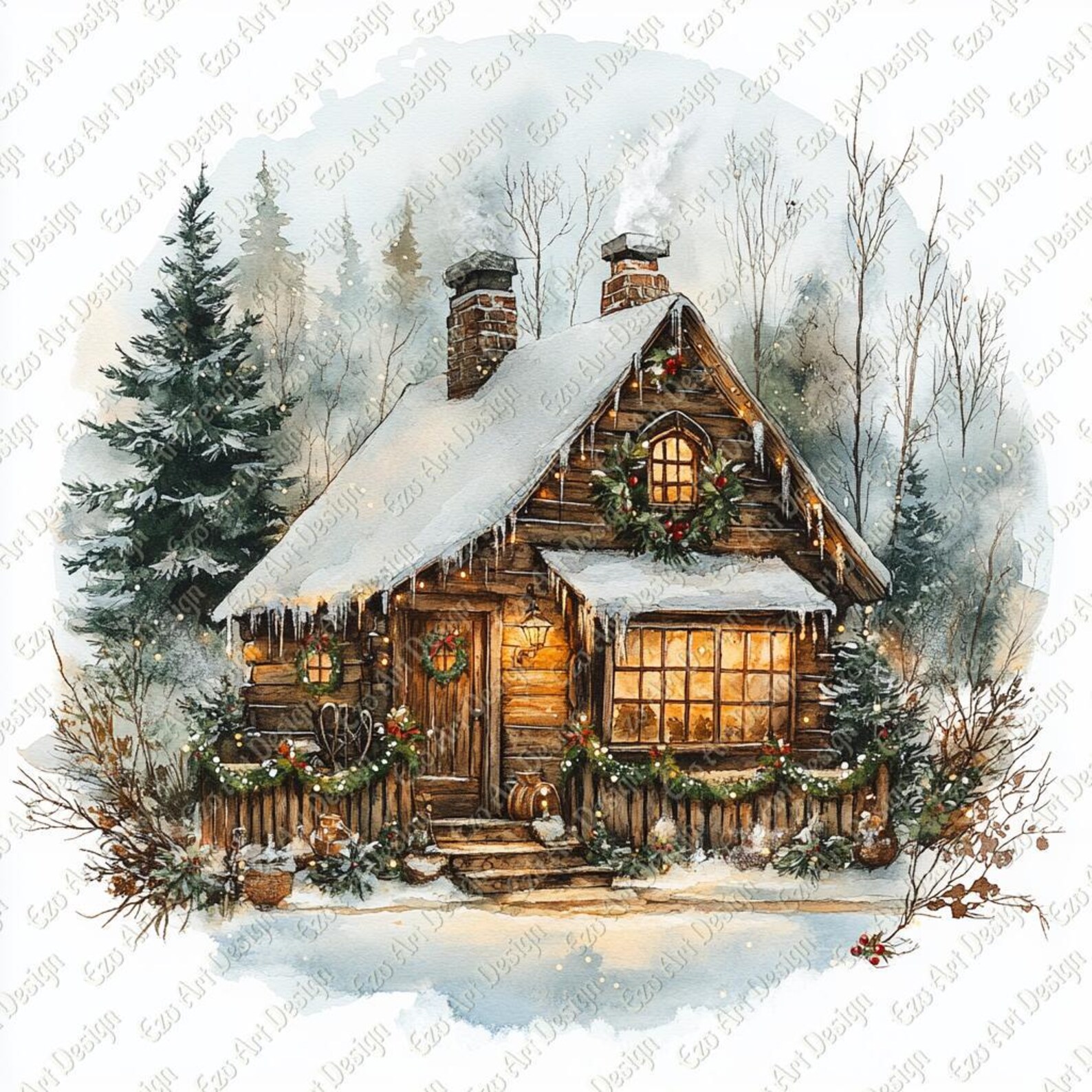 Winter Cabin Landscape Clipart, Snowy House JPG (digital Download) - Etsy