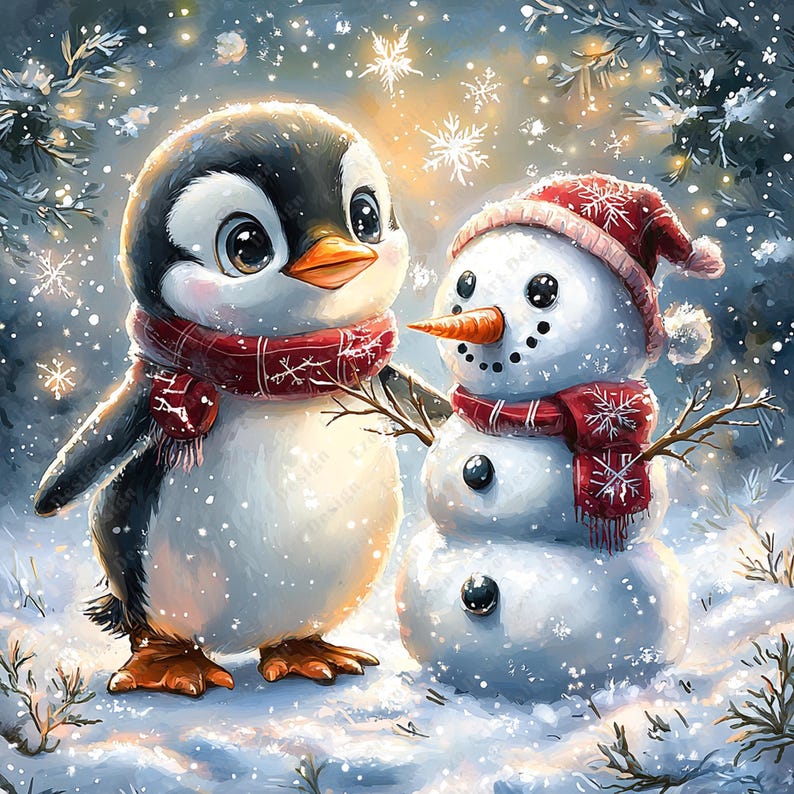 Christmas Penguin Clipart, 12 JPG, Digital Download, Printable Winter ...